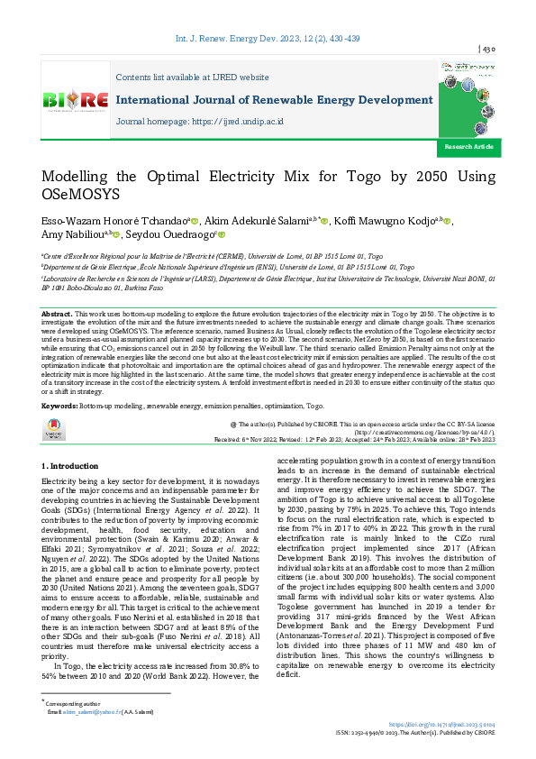 (PDF) Modelling the Optimal Electricity Mix for Togo by 2050 Using OSeMOSYS