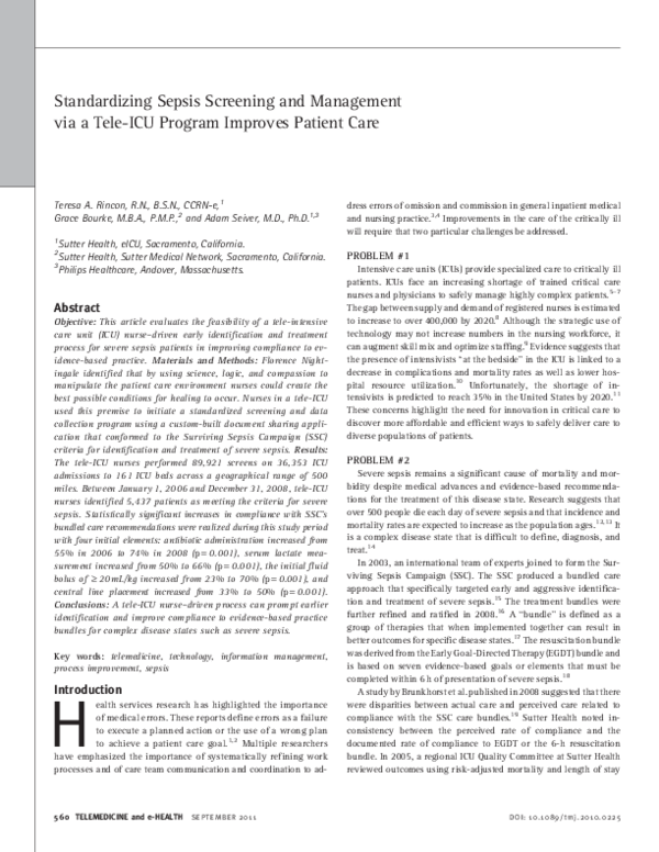 (PDF) Standardizing Sepsis Screening and Management via a Tele-ICU ...