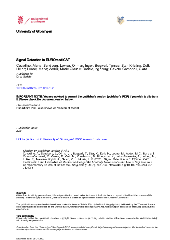 (PDF) Signal Detection in EUROmediCAT: Identification and Evaluation of ...