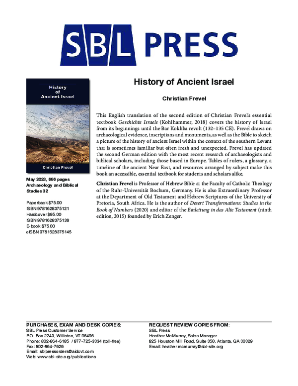 (PDF) History of Ancient Israel | Christian Frevel - Academia.edu