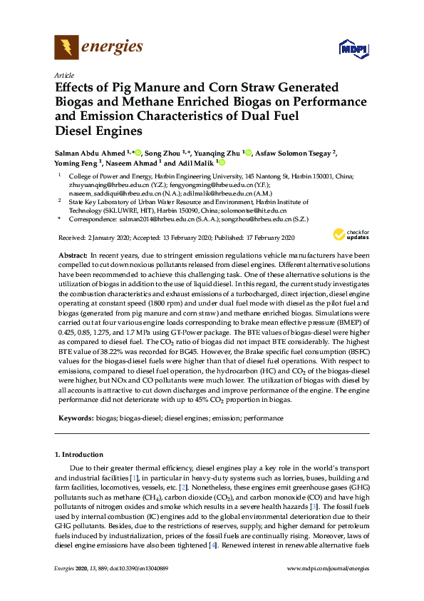 (PDF) Effects of Pig Manure and Corn Straw Generated Biogas and Methane ...