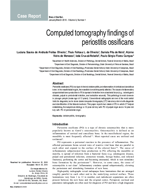 (PDF) Computed tomography findings of periostitis ossificans