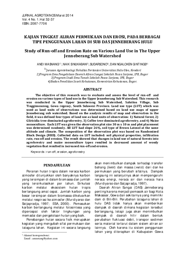 (PDF) Kajian Tingkat Aliran Permukaan Dan Erosi, Pada Berbagai Tipe ...
