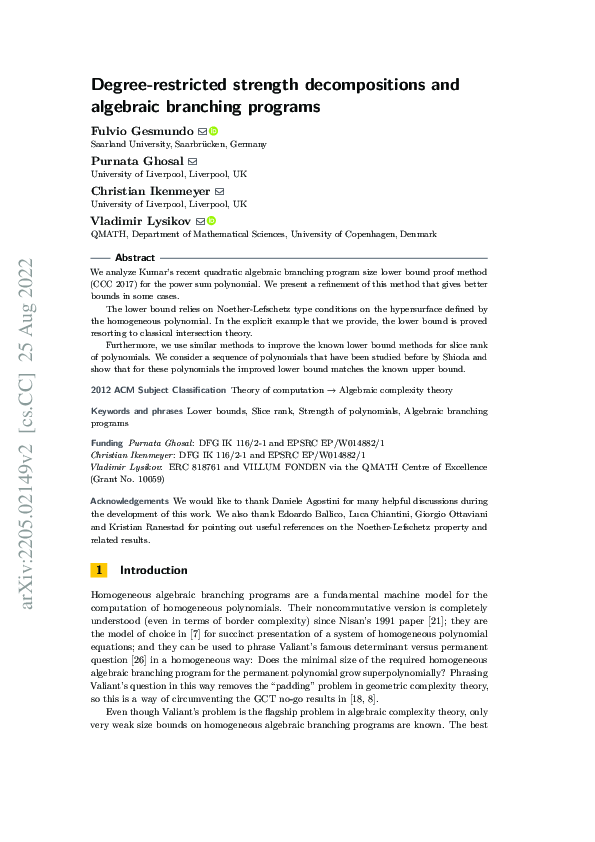 (PDF) Degree-restricted strength decompositions and algebraic branching ...