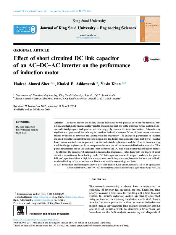 (PDF) Effect of short circuited DC link capacitor of an AC–DC–AC ...