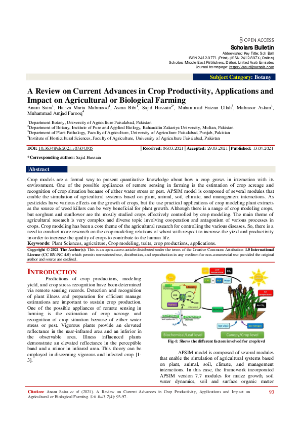 (PDF) A Review on Current Advances in Crop Productivity, Applications ...