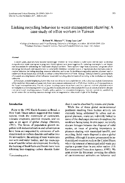 (PDF) Linking recycling behavior to waste management planning: A case study of office workers in ...