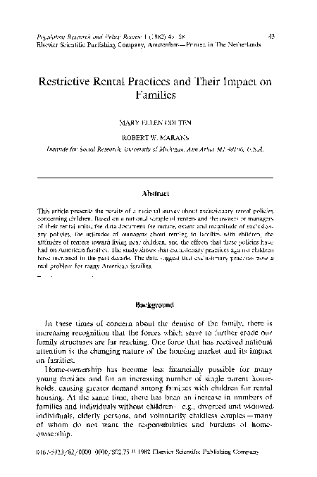 (PDF) Restrictive rental practices and their impact on families