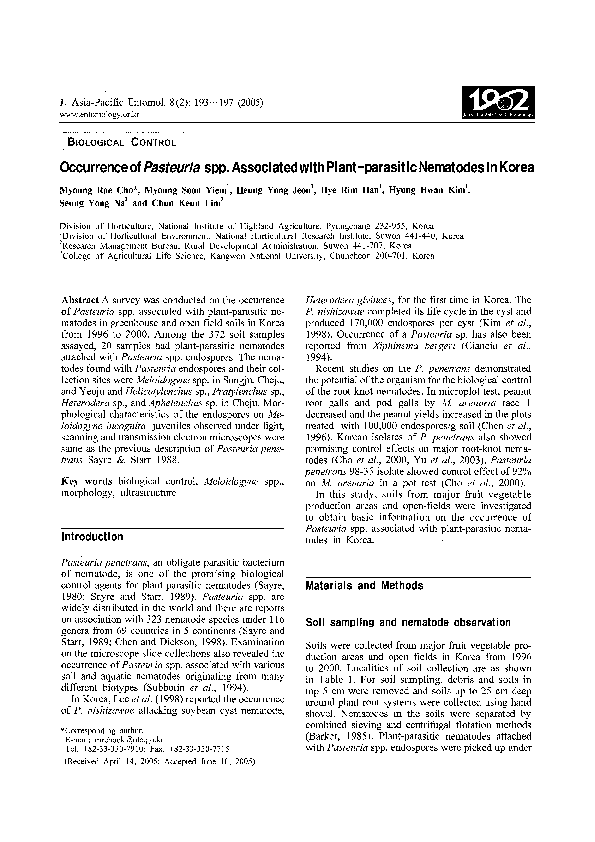 (PDF) Occurrence of Pasteuria spp. Associated with Plant-parasitic ...