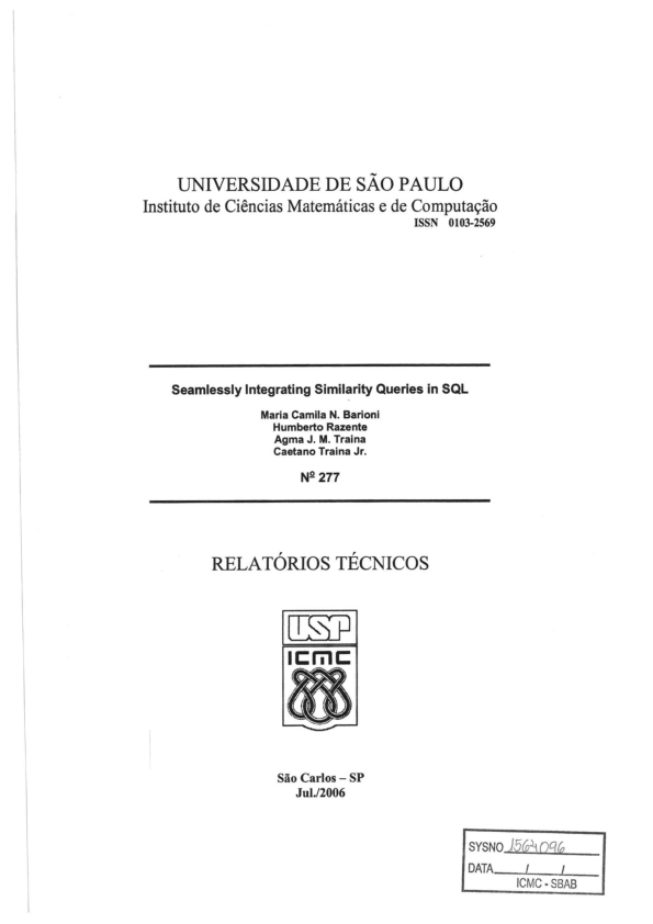 Pdf Seamlessly Integrating Similarity Queries In Sql