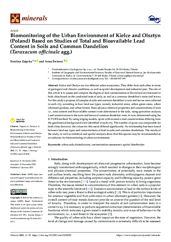 (PDF) Biomonitoring of the Urban Environment of Kielce and Olsztyn ...