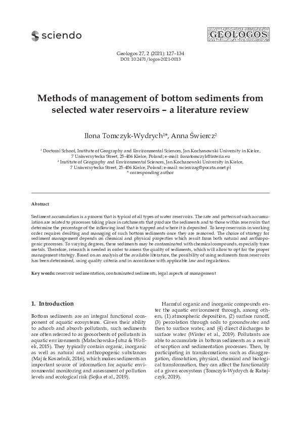 (PDF) Methods of management of bottom sediments from selected water ...