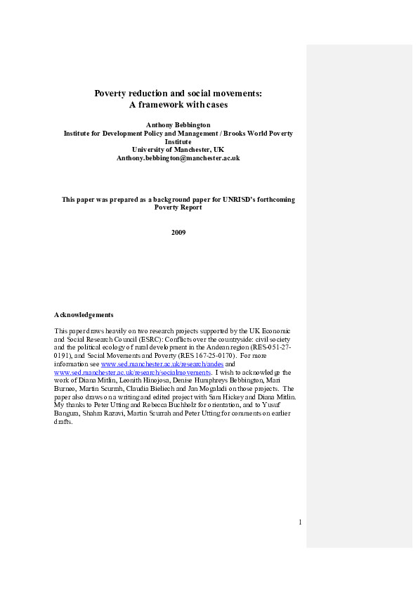(PDF) Poverty reduction and social movements: A framework with cases