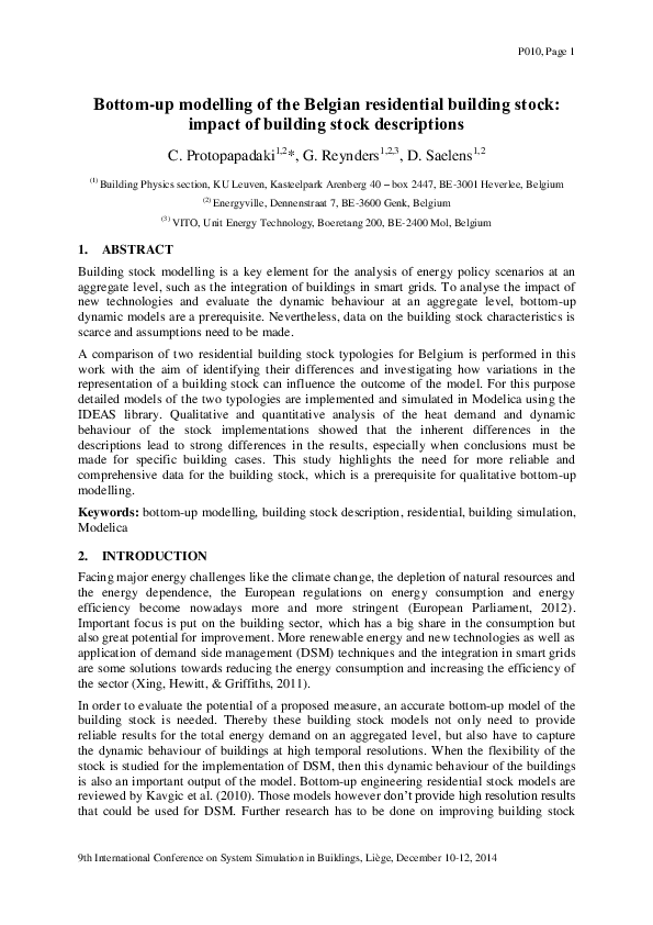 (PDF) Bottom-up modelling of the Belgian residential building stock: impact of building stock ...