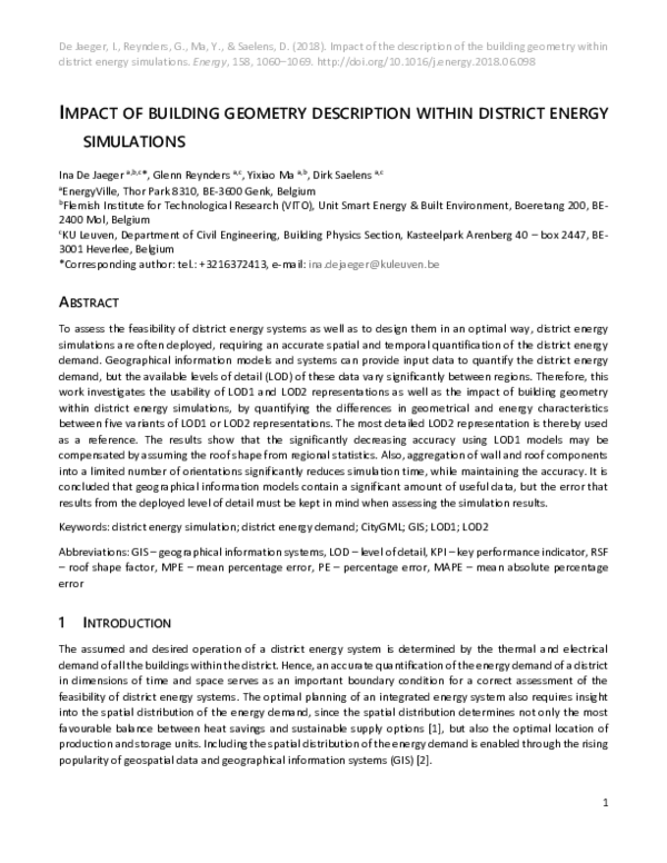 (PDF) Impact of building geometry description within district energy simulations