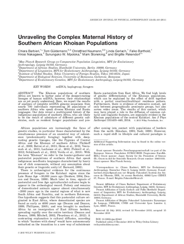 (PDF) Unraveling the complex maternal history of Southern African ...