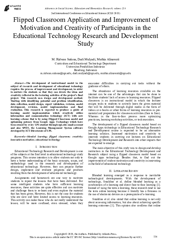 Pdf Flipped Classroom Application And Improvement Of Motivation And Creativity Of Participants