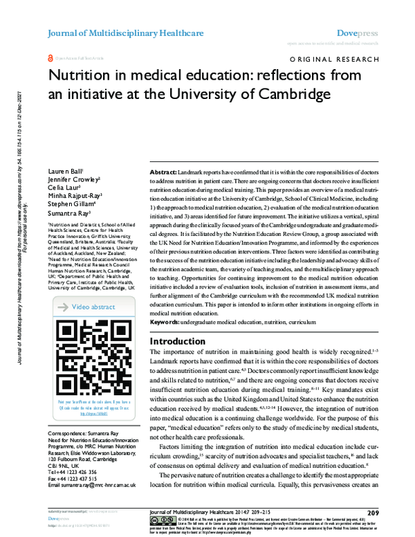 (PDF) Nutrition in medical education: reflections from an initiative at ...