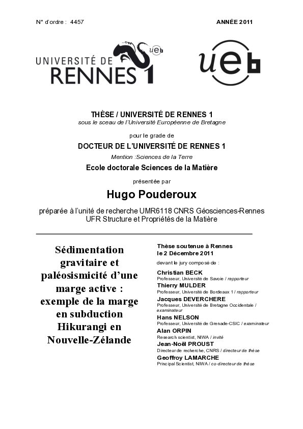 (PDF) Sédimentation gravitaire et paléosismicité d’une marge active ...