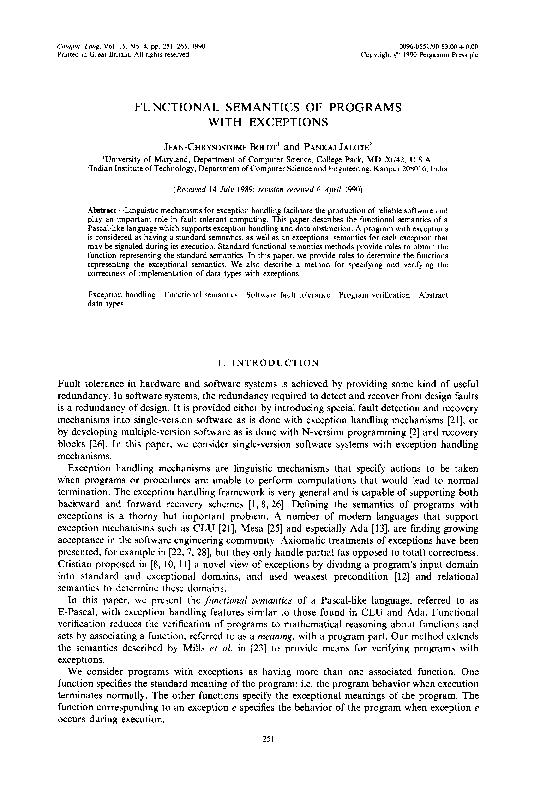 (PDF) Functional semantics of programs with exceptions