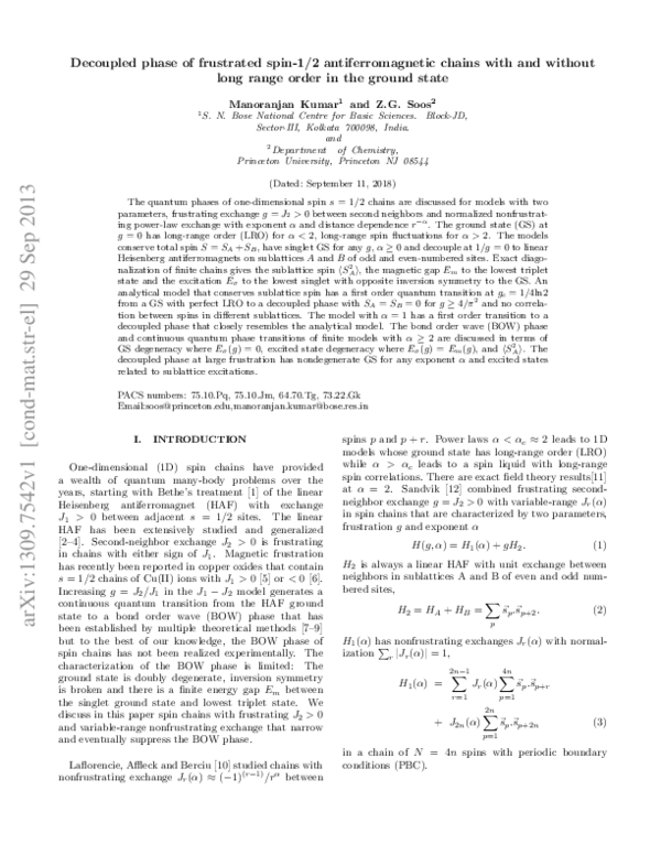 (PDF) Decoupled phase of frustrated spin-12antiferromagnetic chains with and without long-range ...