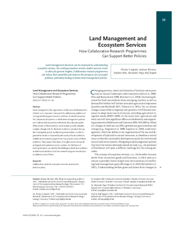 (PDF) Land Management and Ecosystem Services How Collaborative Research ...
