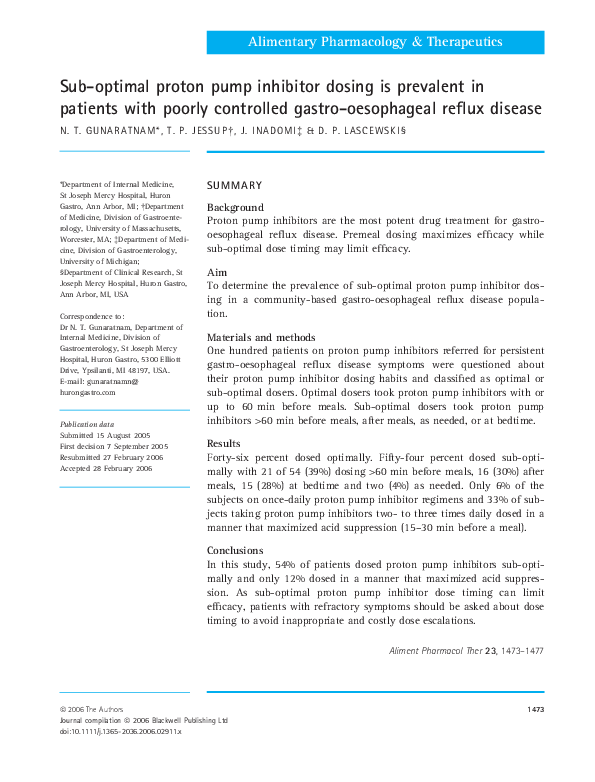 (PDF) Sub-optimal proton pump inhibitor dosing is prevalent in patients ...