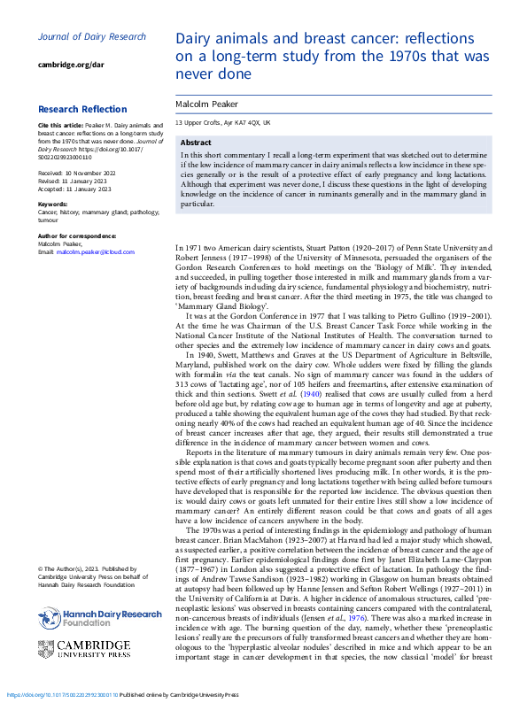 (PDF) Dairy animals and breast cancer: reflections on a long-term study ...