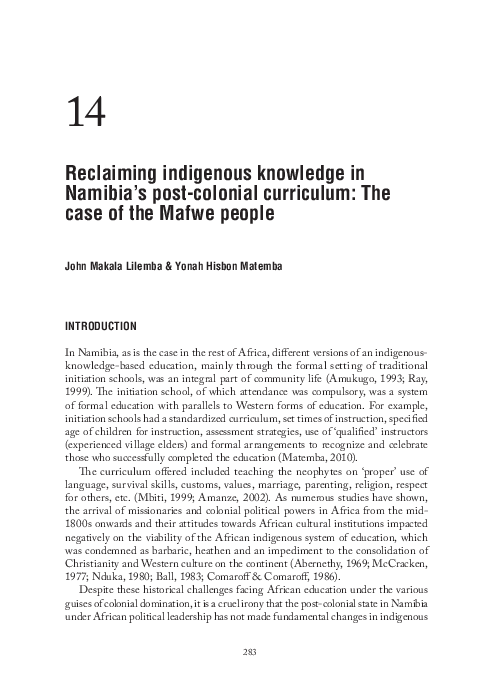 (PDF) Reclaiming indigenous knowledge in Namibia’s post-colonial curriculum