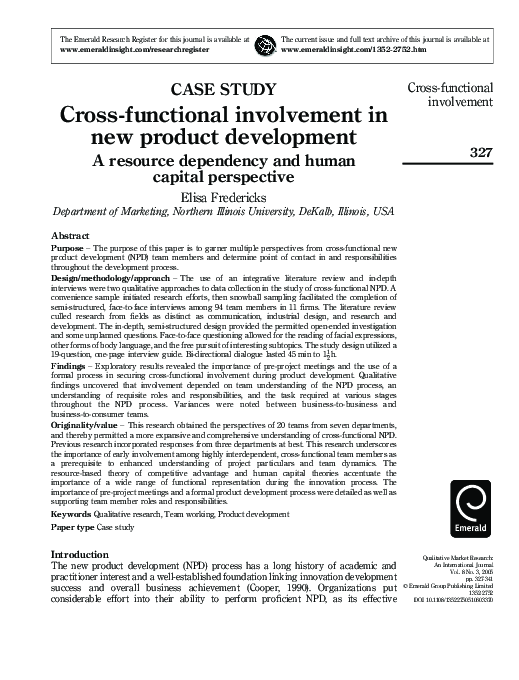 (PDF) Cross‐functional involvement in new product development
