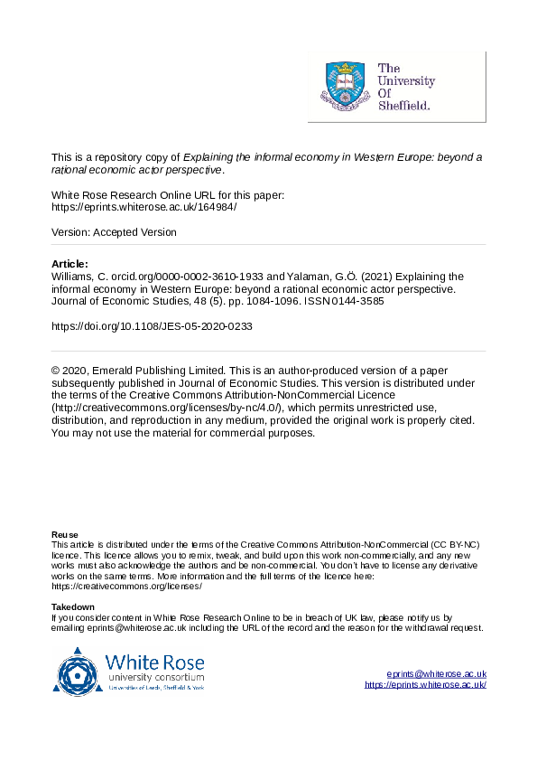 (PDF) Explaining the informal economy in Western Europe: beyond a ...