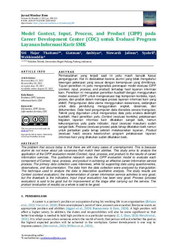 (PDF) Model Context, Input, Process, and Product (CIPP) pada Career Development Center (CDC ...