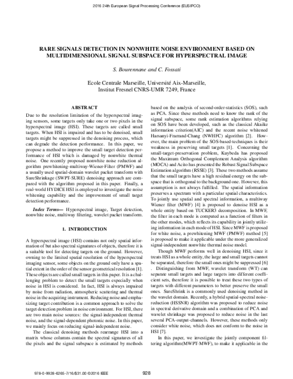 Pdf Rare Signals Detection In Nonwhite Noise Environment Based On Multidimensional Signal