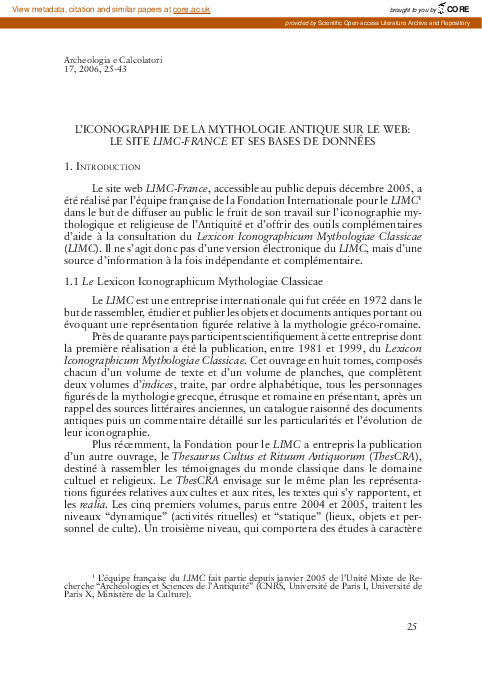(PDF) L’iconographie de la mythologie antique sur le web: le site LIMC ...