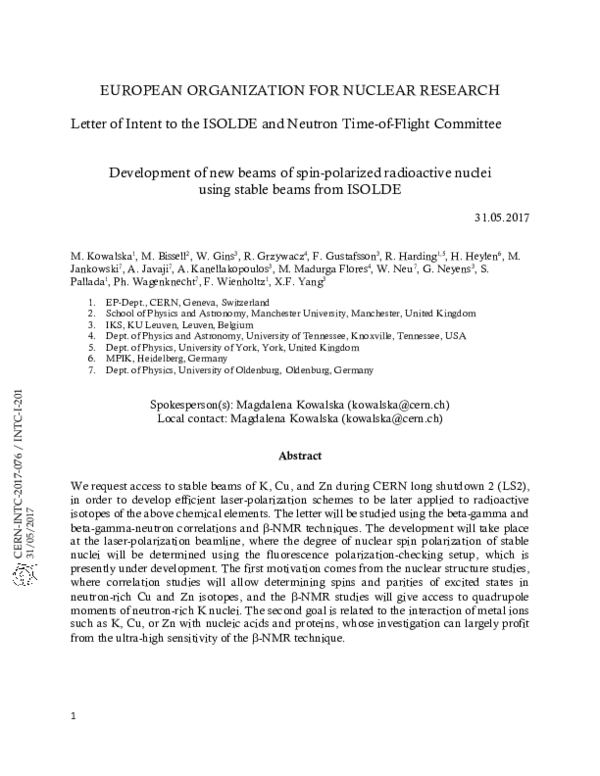 (PDF) EUROPEAN ORGANIZATION FOR NUCLEAR RESEARCH Letter of Intent to ...