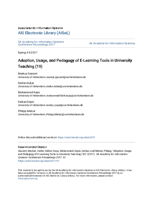 (PDF) Adoption, Usage, and Pedagogy of E-Learning Tools in University Teaching (19)