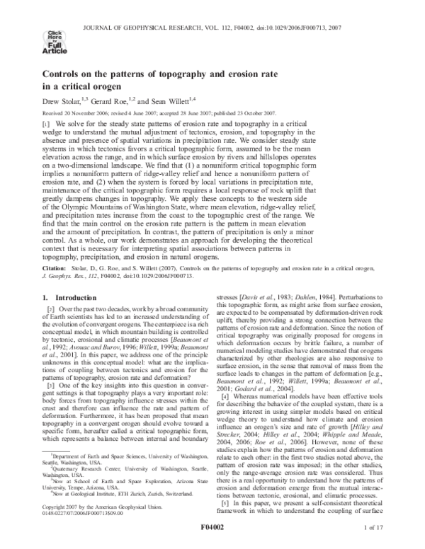 (PDF) Controls on the patterns of topography and erosion rate in a ...