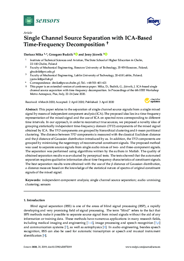 (PDF) Single Channel Source Separation with ICA-Based Time-Frequency Decomposition | Dariusz ...