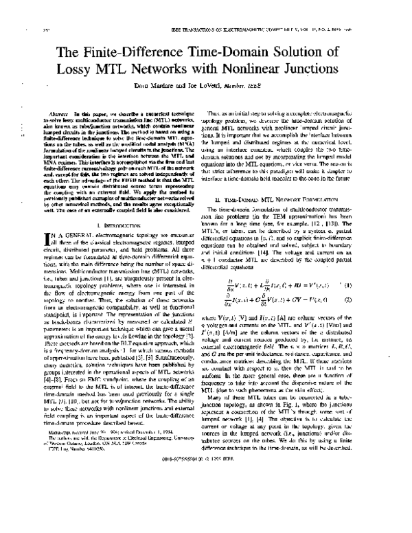 (PDF) The finite-difference time-domain solution of lossy MTL networks with nonlinear junctions