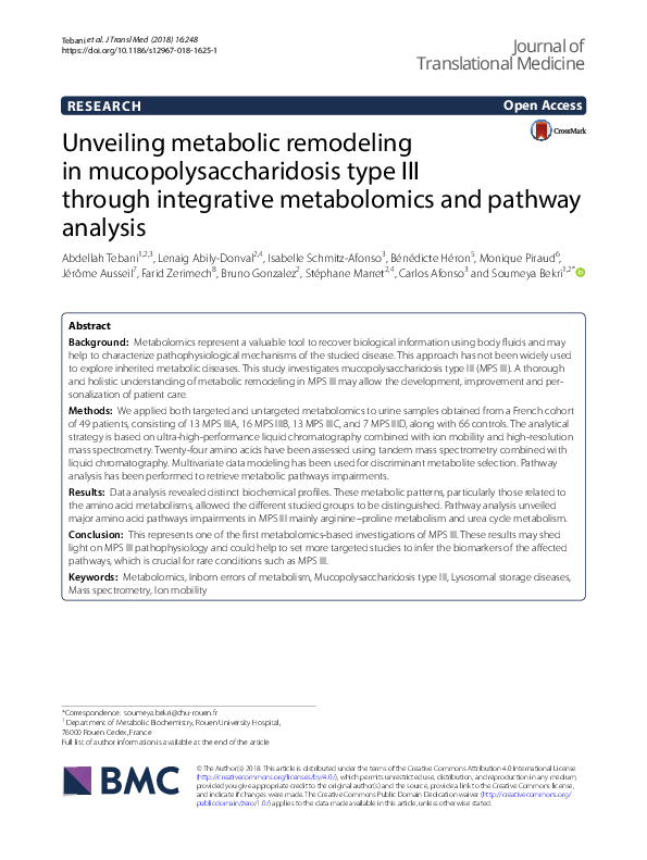 (PDF) Unveiling metabolic remodeling in mucopolysaccharidosis type III ...