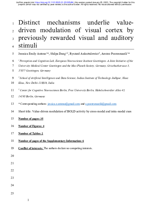 (PDF) Distinct mechanisms underlie value-driven modulation of visual cortex by previously ...