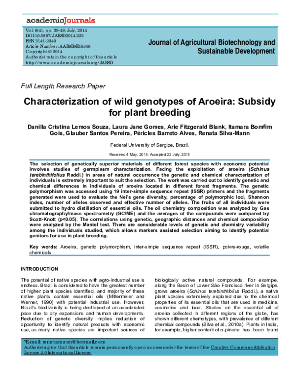 (PDF) Characterization of wild genotypes of Aroeira: Subsidy for plant breeding