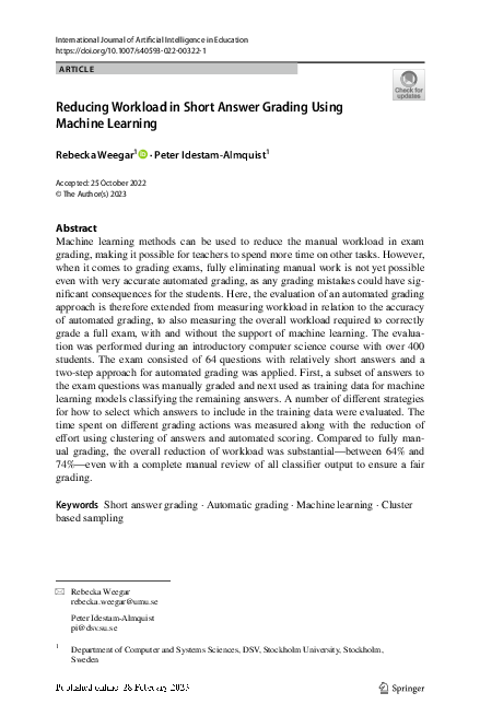 (PDF) Reducing Workload in Short Answer Grading Using Machine Learning