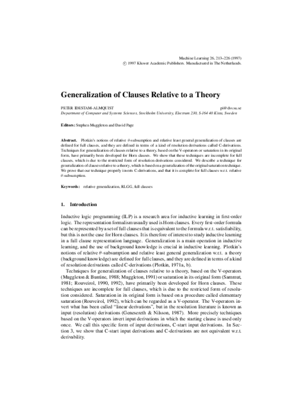 (PDF) Generalization of Clauses Relative to a Theory