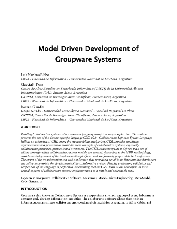 (PDF) Model-Driven Development of Groupware Systems