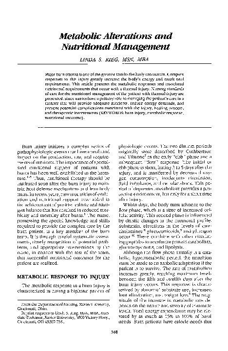 (PDF) Metabolic Alterations and Nutritional Management