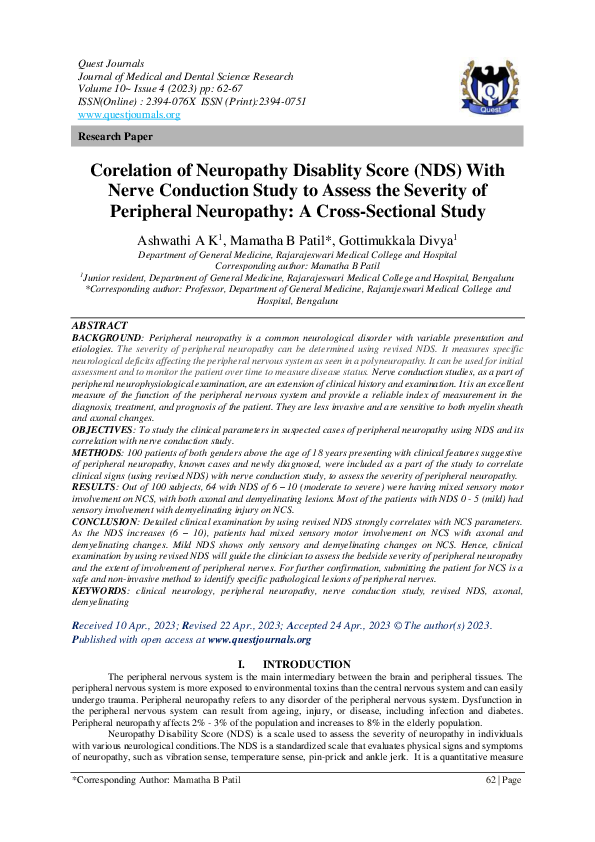 (PDF) Corelation of Neuropathy Disablity Score (NDS) With Nerve ...