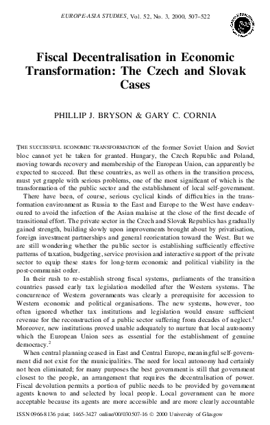 (PDF) Fiscal Decentralisation in Economic Transformation: The Czech and ...