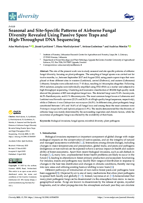 (PDF) Seasonal and Site-Specific Patterns of Airborne Fungal Diversity ...