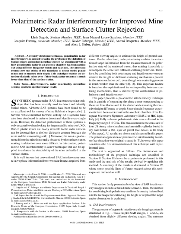 Pdf Polarimetric Radar Interferometry For Improved Mine Detection And Surface Clutter Rejection